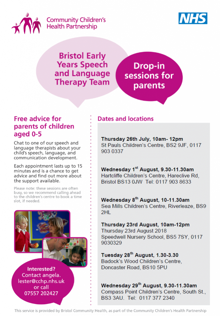 Speech and Language Therapy drop-in sessions July and August 2018 - St ...