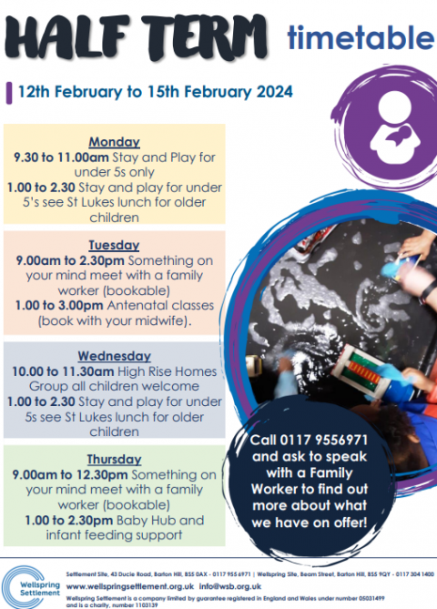 Wellspring half term timetable - St Philips Marsh Nursery School